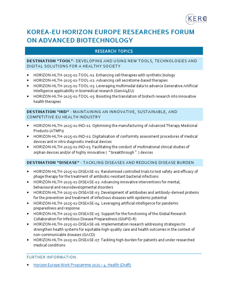 Horizon Europe 2025 Advanced Biotechnology Calls | PDF