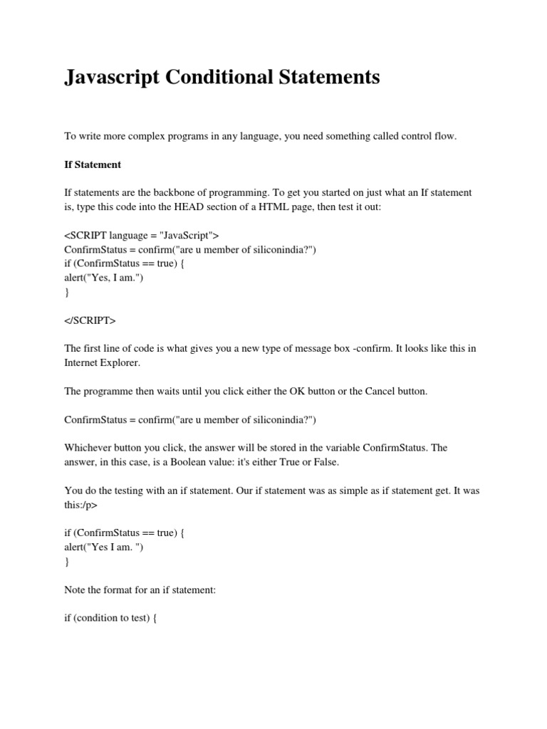 Javascript Conditional Statements Pdf Control Flow Java Script