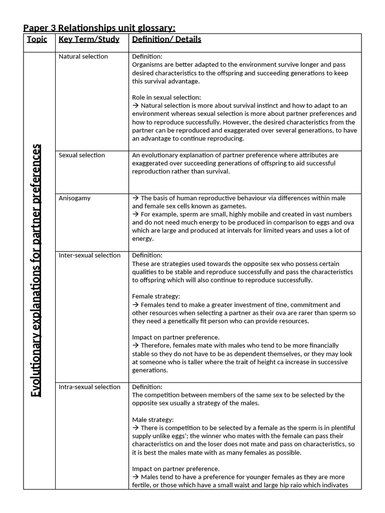 Relationships Glossary | PDF | Reproduction | Natural Selection