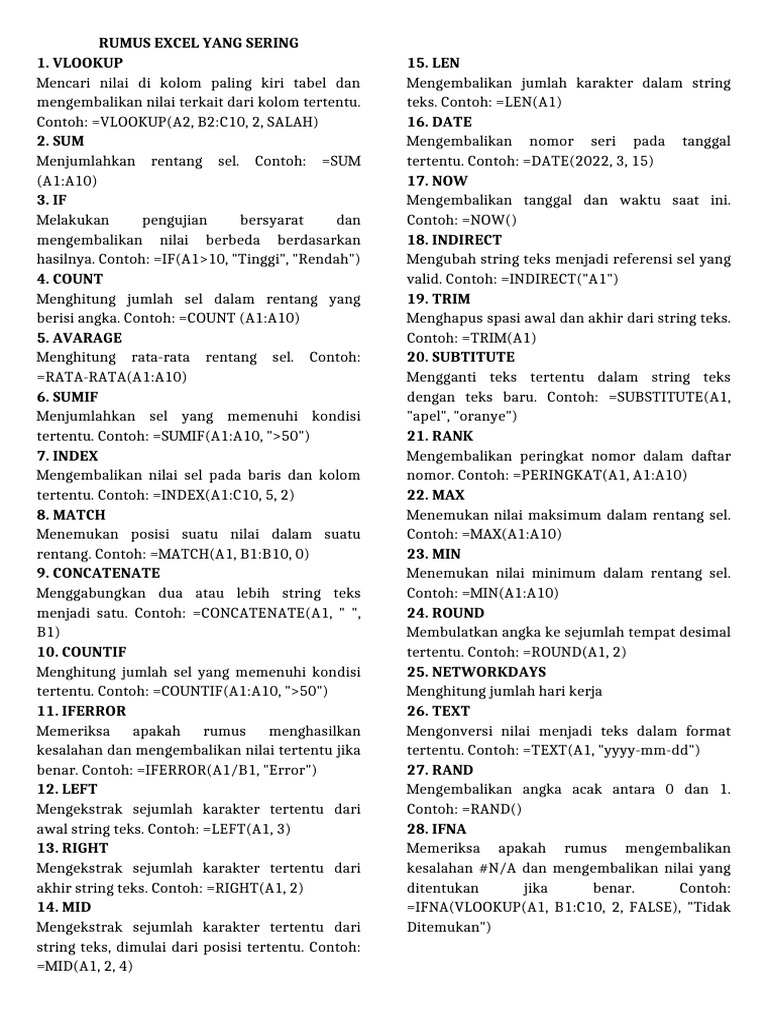 RUMUS EXCEL YANG SERING | PDF