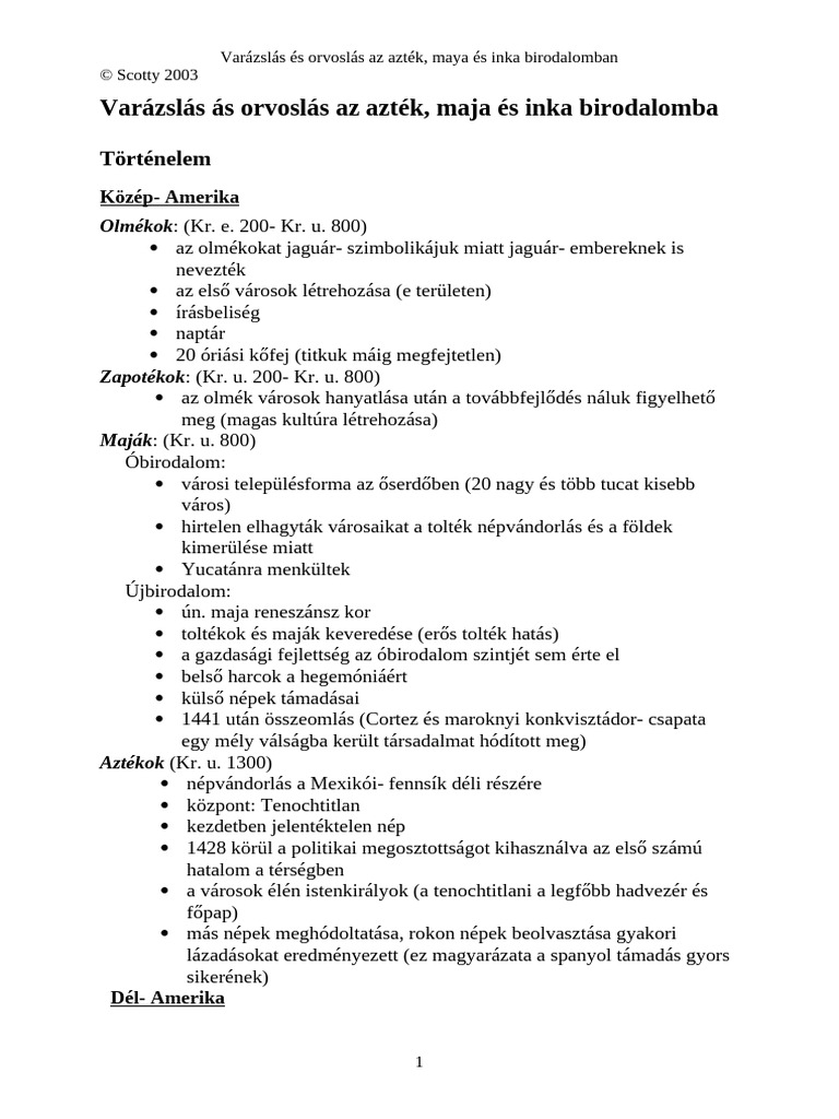 Varázslás Ás Orvoslás Az Azték, Maja És Inka Birodalomban | PDF