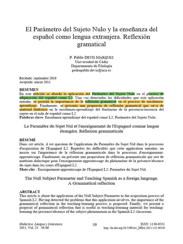 Devís Márquez 2011 | PDF | Asunto (gramática) | Verbo