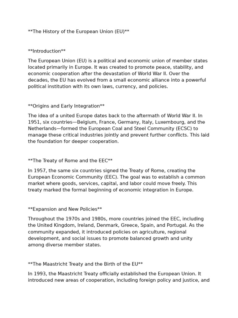 History of the European Union | PDF | European Union | Euro