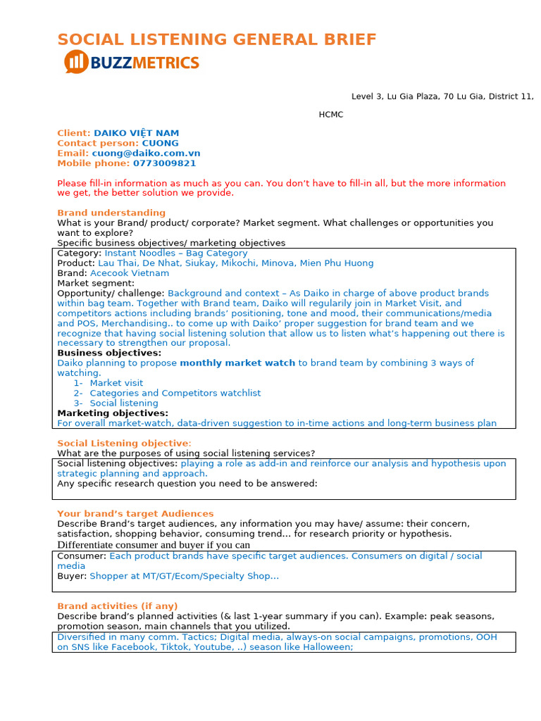 Buzzmetrics Social Listening Brief - General Information - 15apr Daiko ...