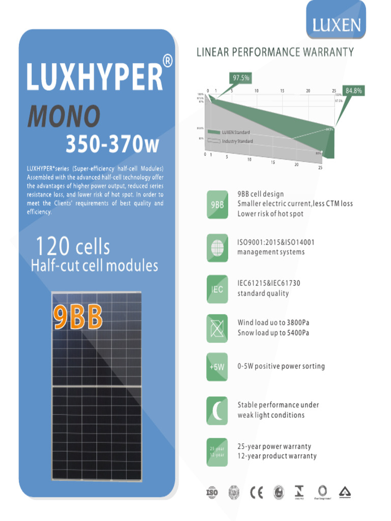 LUXEN SERIES 4 166 120cells 350-370w MONOFACIAL | PDF | Electrical ...