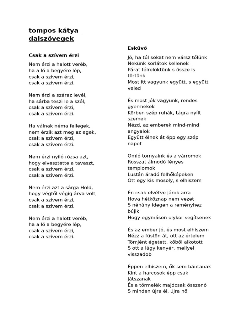 Tompos Kátya Dalszövegek | PDF
