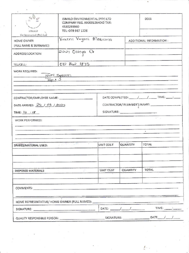 Homeowner Work Completion Form | PDF