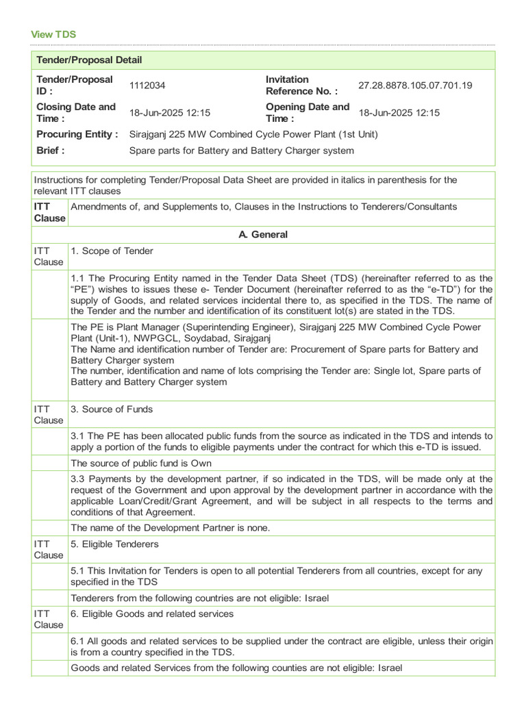 Section2 - Tender Data Sheet | PDF | Percentage