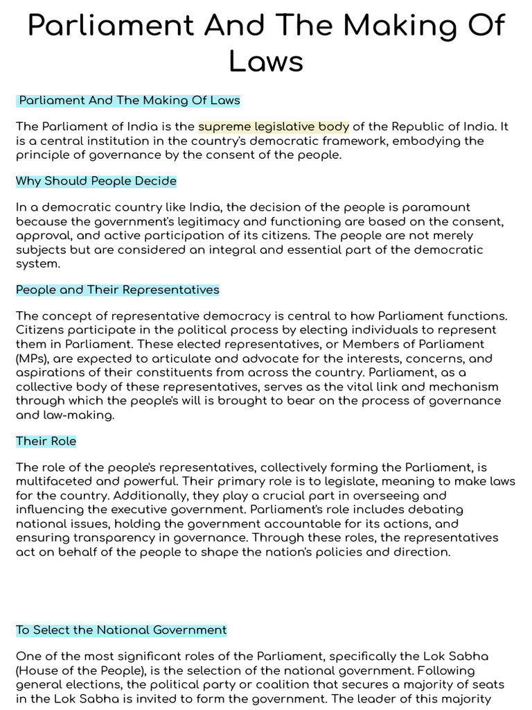 Parliament and The Making of Laws | PDF | Bill (Law) | Forms Of Government