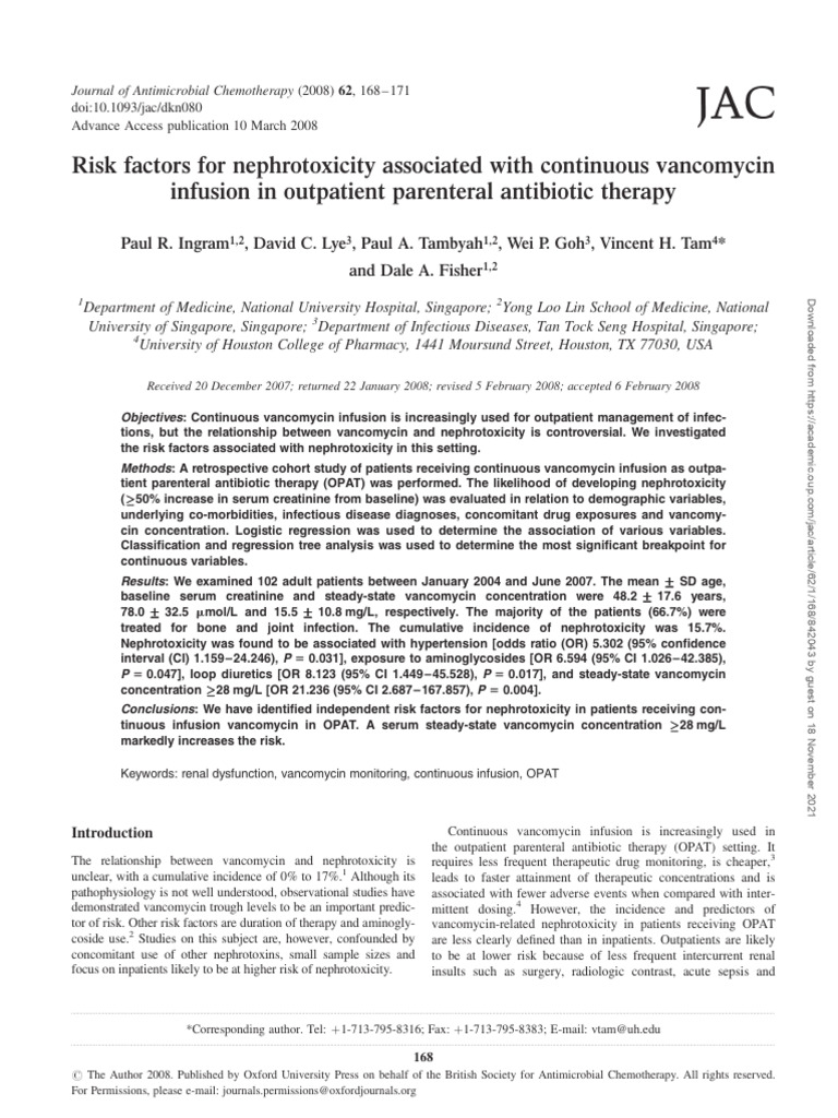 Factores de Riesgo para Nefrotoxicidad Asociados Con Terapia Continua de Infusion Con ...
