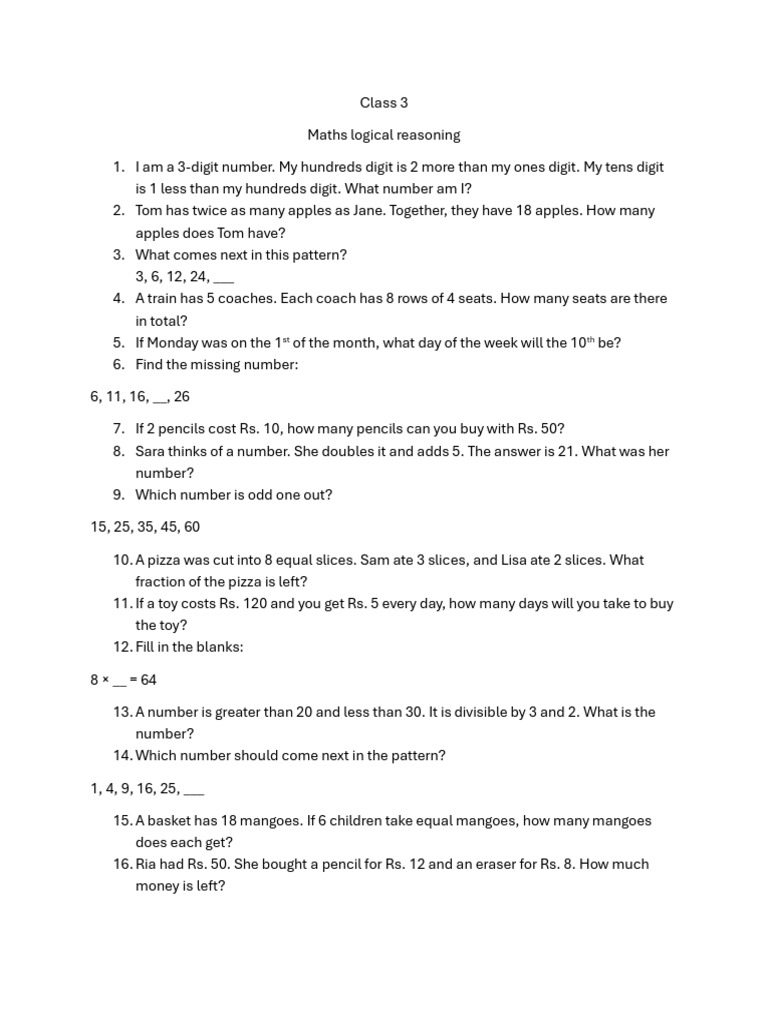 CL 3 Logical Reasoning Questions | PDF
