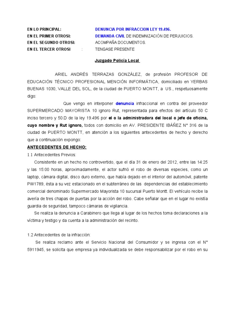 Formato Denuncia Demanda Civil | Los consumidores | Demanda judicial