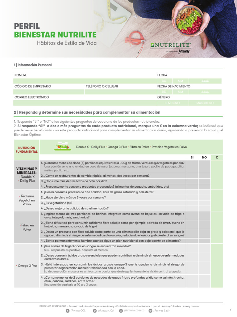 Perfil Bienestar Nutrilite | PDF | Nutrición | Dieta y nutrición