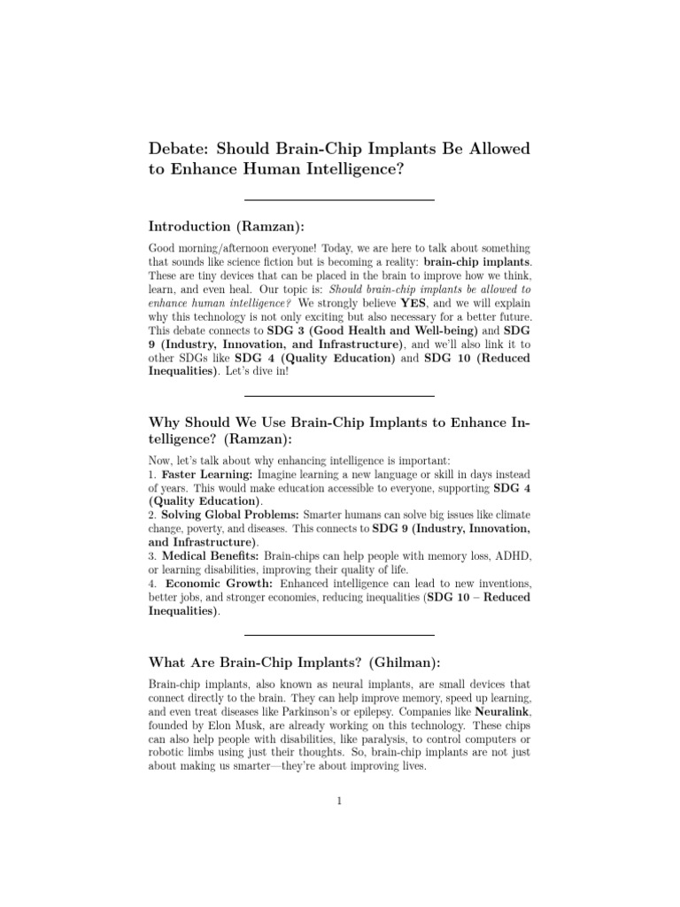 Debate On Brain Chips (In Favour) | PDF | Deep Brain Stimulation ...