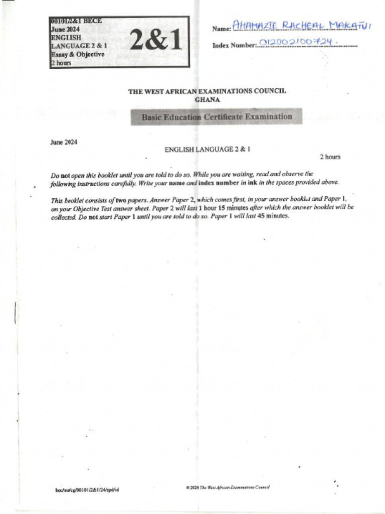 2024 Bece English | PDF