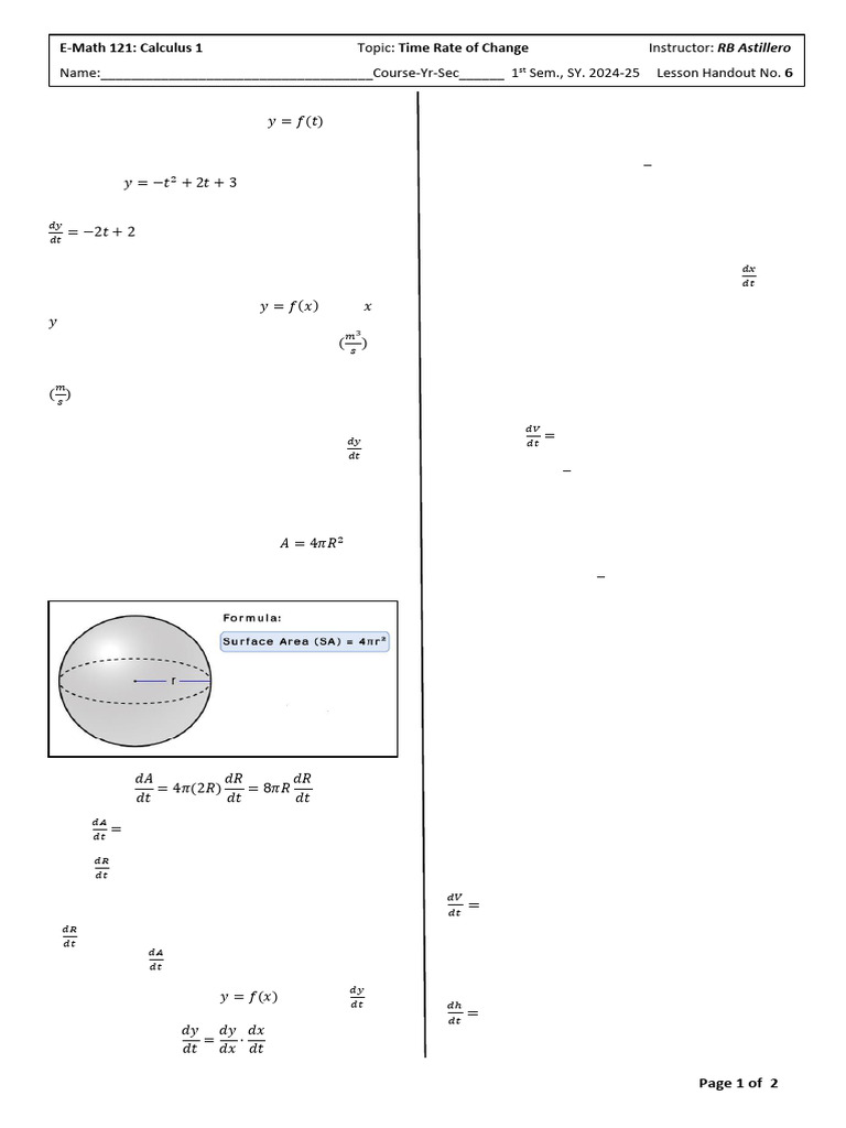 Handout 6 Rate of Change | PDF | Sphere | Derivative
