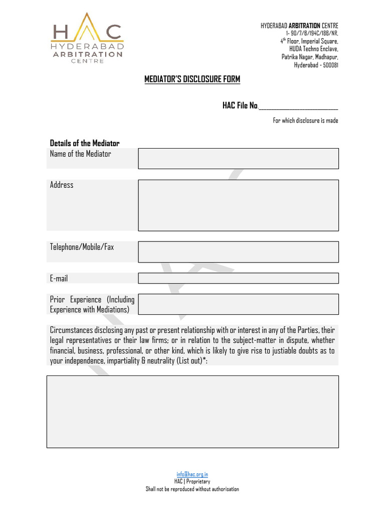Mediators Disclosure Form | PDF | Mediation | Justice
