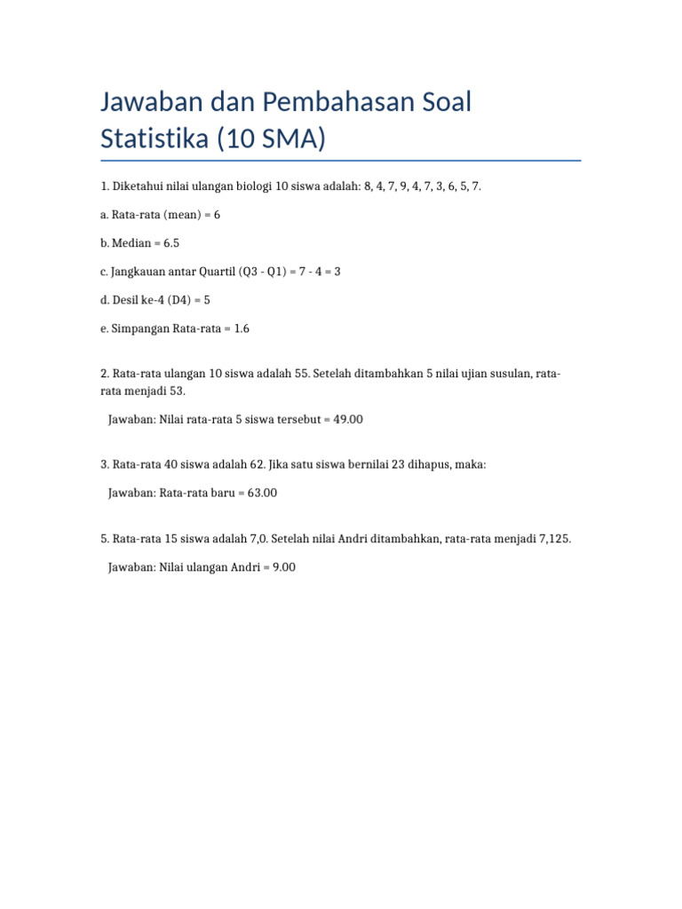 Jawaban Dan Pembahasan Statistika SMA | PDF