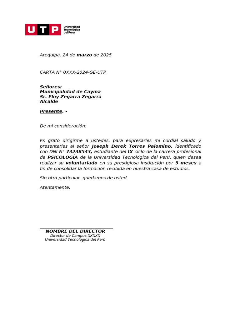 Modelo Carta Internado | PDF