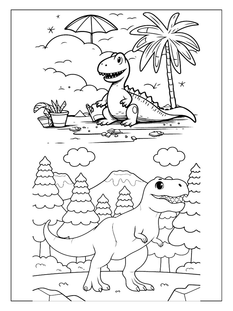 Dinosaurs Pun Coloring Booklet in Grayscale Illustrative Style | PDF