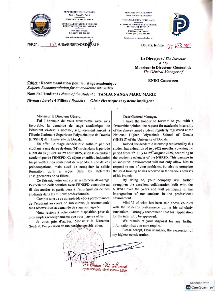 Lettre de Recommandation Eneo | PDF