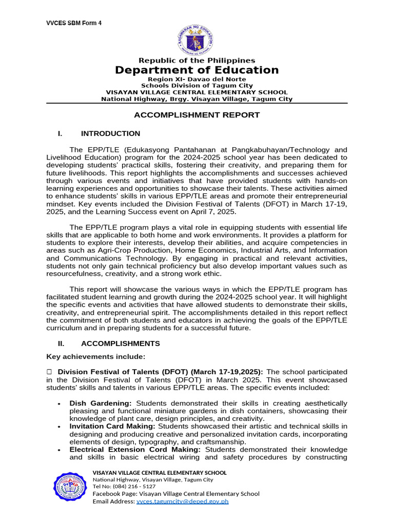 Epp 2025 Accomplishment Report | PDF | Creativity | Learning