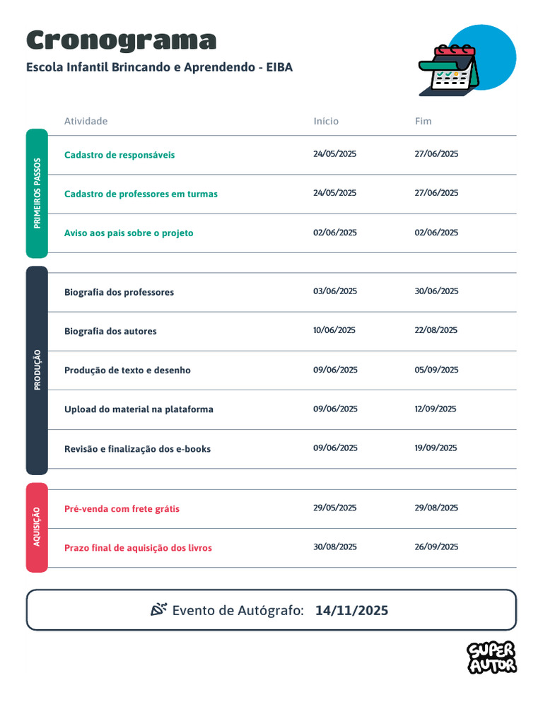 Cronograma_Escola Infantil Brincando e Aprendendo - EIBA | PDF