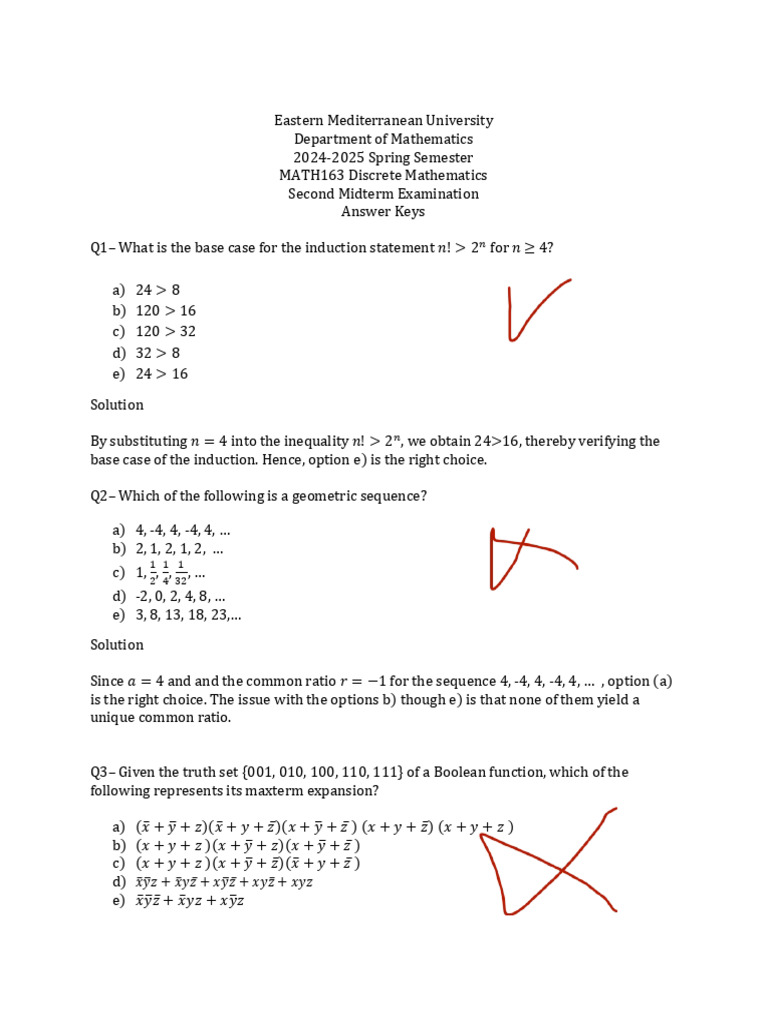 2024-2025 Spring MATH163 MT2 Answer Keys | PDF | Algebra | Mathematical Concepts