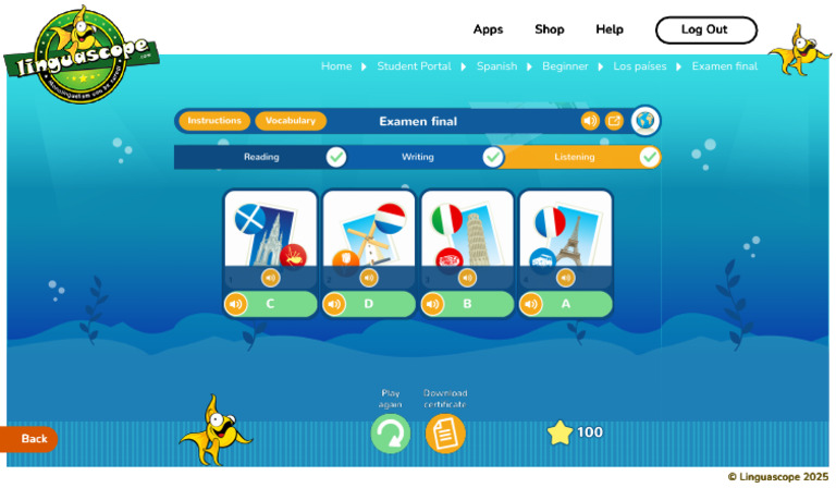 Beginner Spanish Exam on Countries | PDF