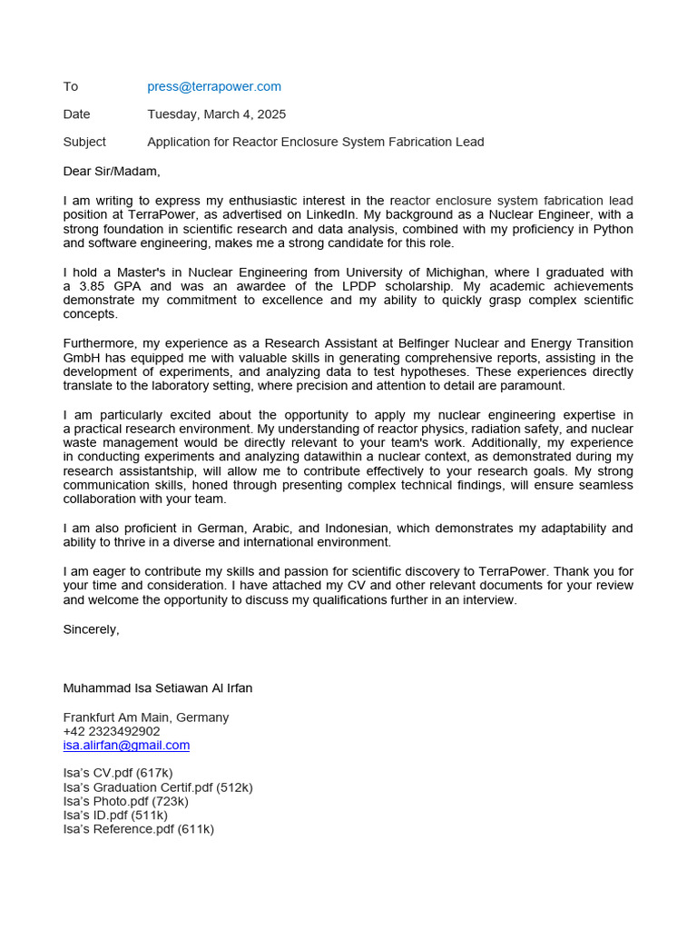 isa application letter | PDF