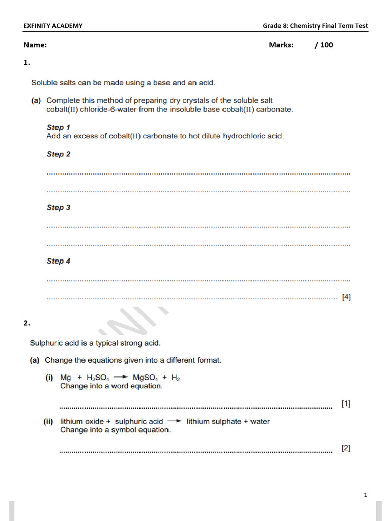 Grade 8 Chemistry Final Test Guide | PDF | Materials | Sets Of Chemical ...