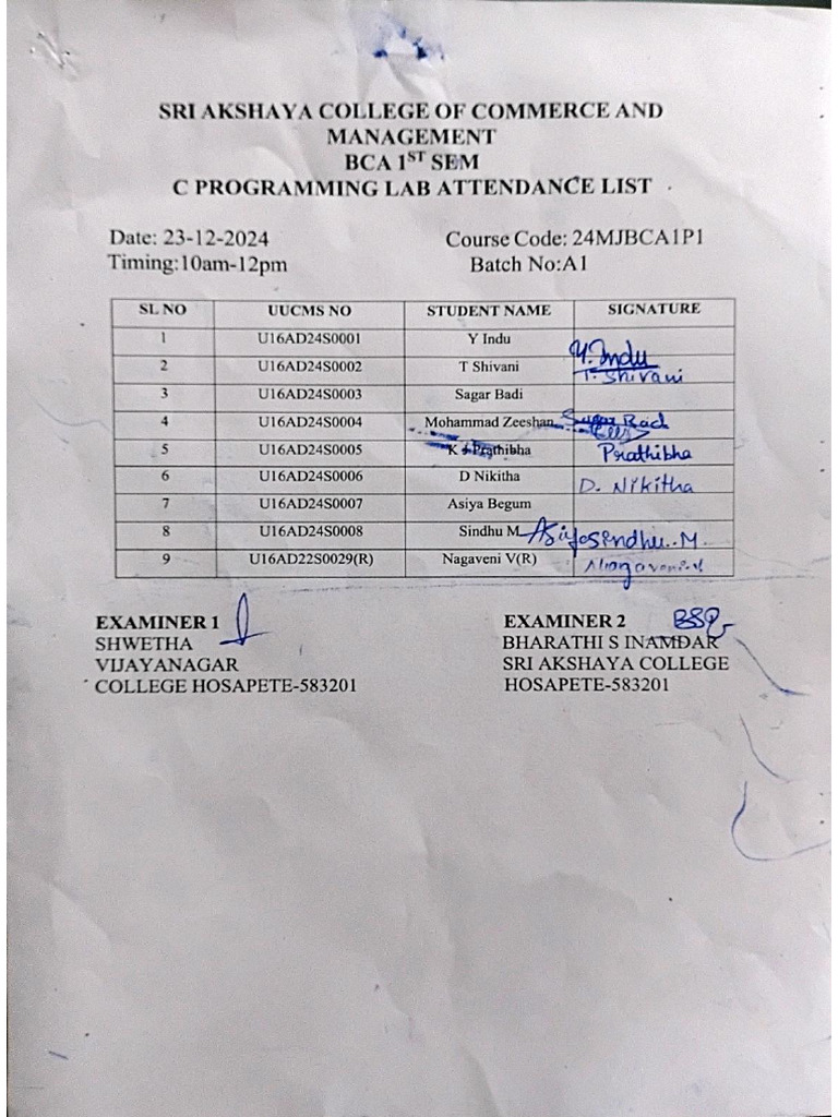 bca 1 st sem cprog attendance | PDF