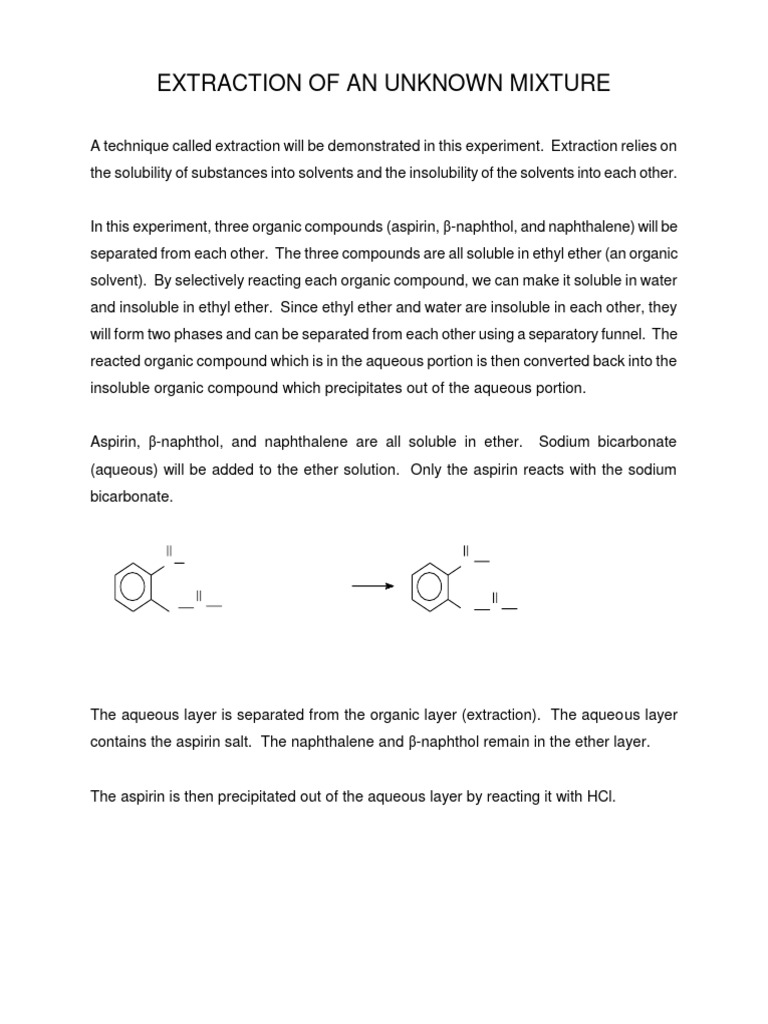 Organic Chemistry Laboratory Procedures 7 Extraction of An Unknown Mixture | PDF | Solubility ...