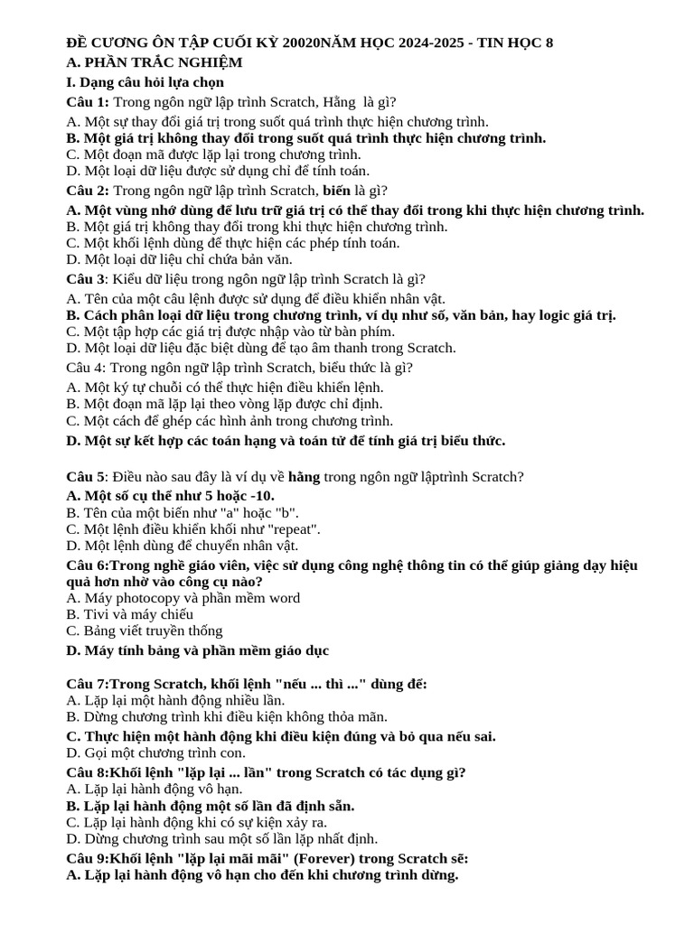 24-25 ĐỀ CƯƠNG ÔN TẬP CK2 TIN 8 | PDF