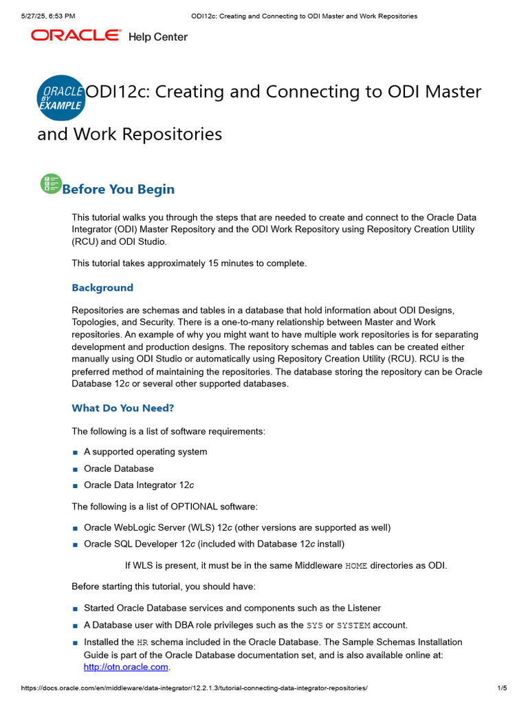 ODI12c_ Creating and Connecting to ODI Master and Work Repositories | PDF | Databases | Database ...