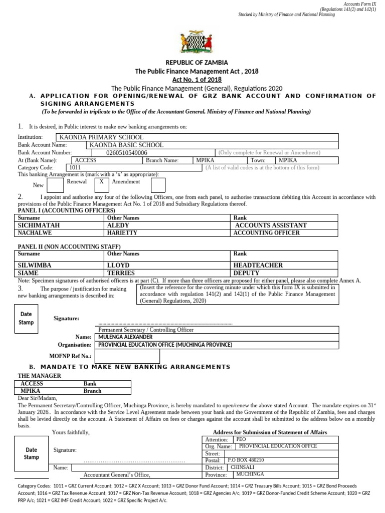 Mandate Form for GRZ Bank Account | PDF | Economies | Government