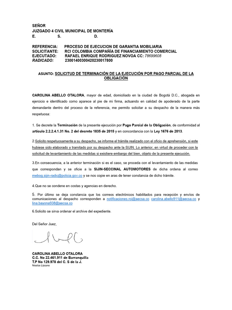 Solicitud Levantamiento Medida | PDF