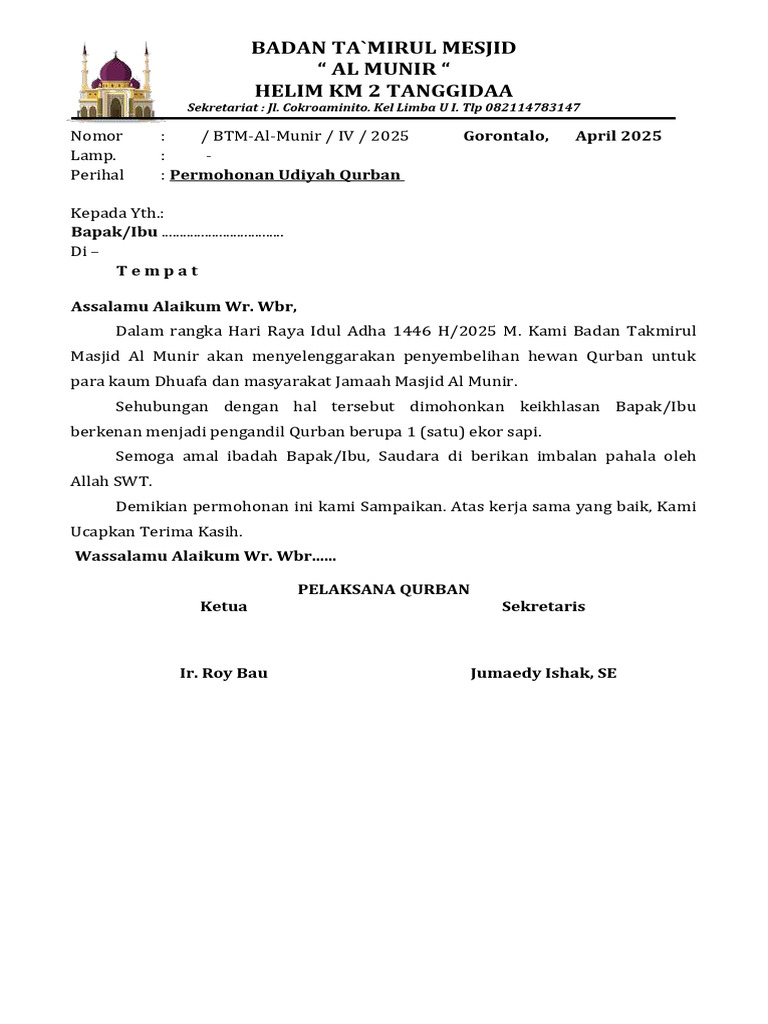 Permohonan Udiya Qurban | PDF