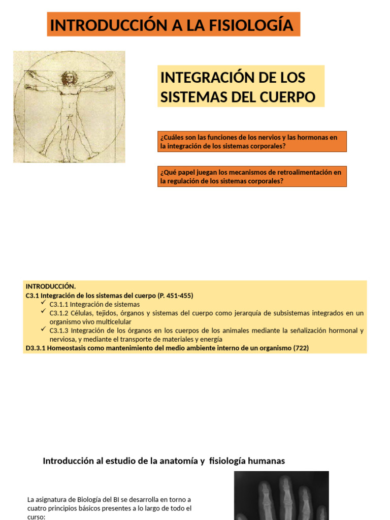 C3.1 INTRODUCCIÓN A LA FISIOLOGIA Integracion de Los Sistemas Del ...