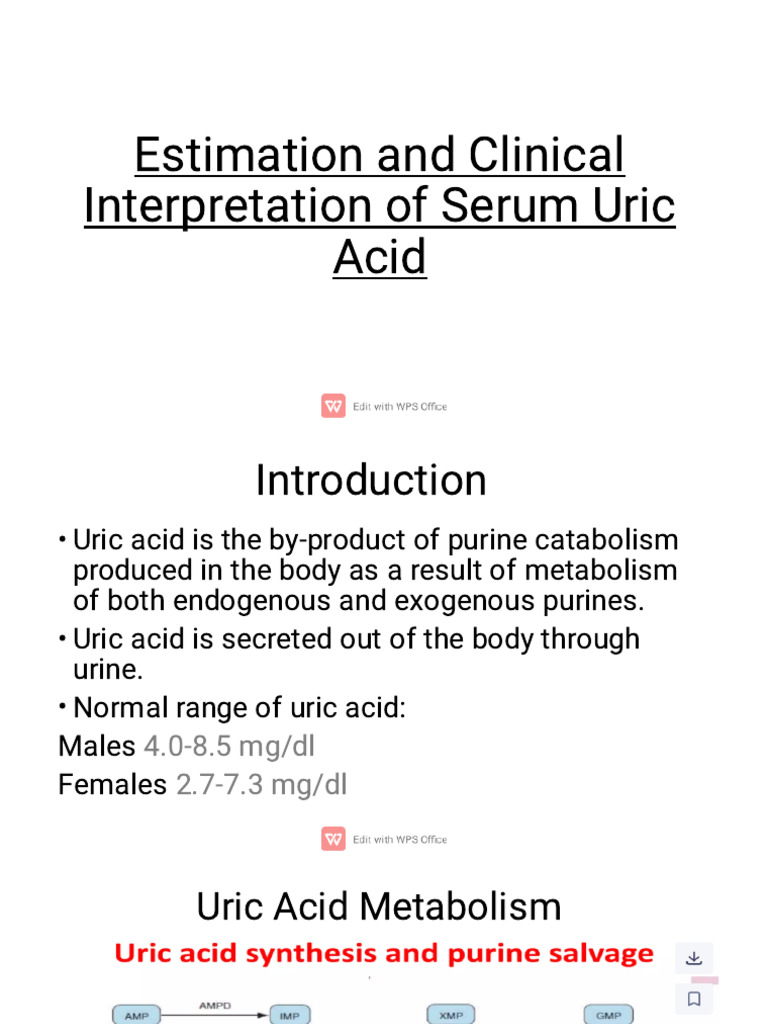 Estimation and Clinical Interpretation of Serum Uric Acid | PDF | Gout