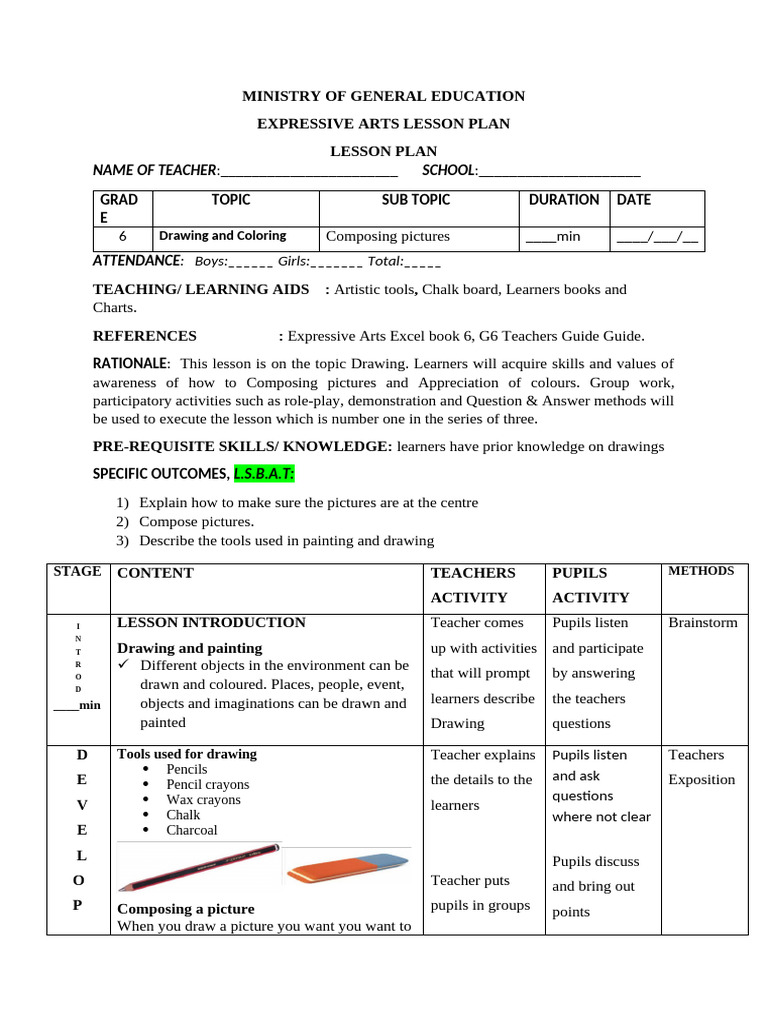 G6 Expressive Arts Lesson Plans | PDF | Gymnastics | Learning