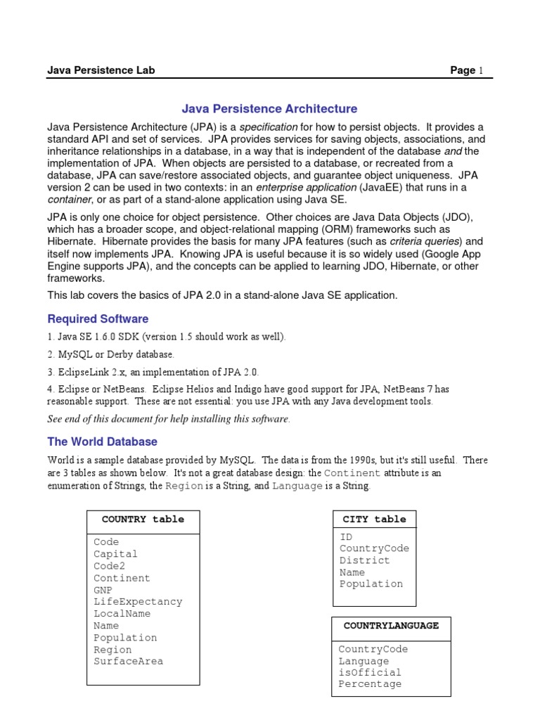 Java Persistence Lab | PDF | Class (Computer Programming) | Object Relational Mapping