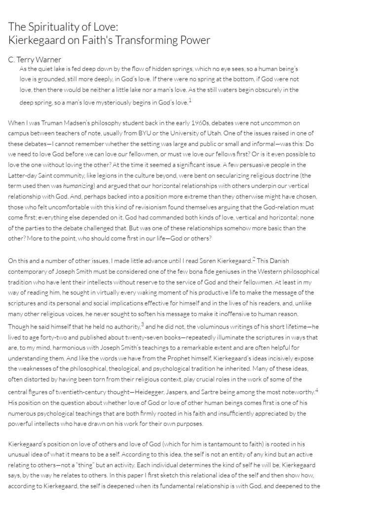 The Spirituality of Love | PDF | Søren Kierkegaard | Love