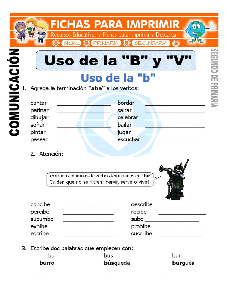Ficha de Uso de La B y V para Segundo de Primaria | PDF