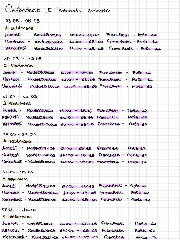 Calendario Secondo Semestre | PDF