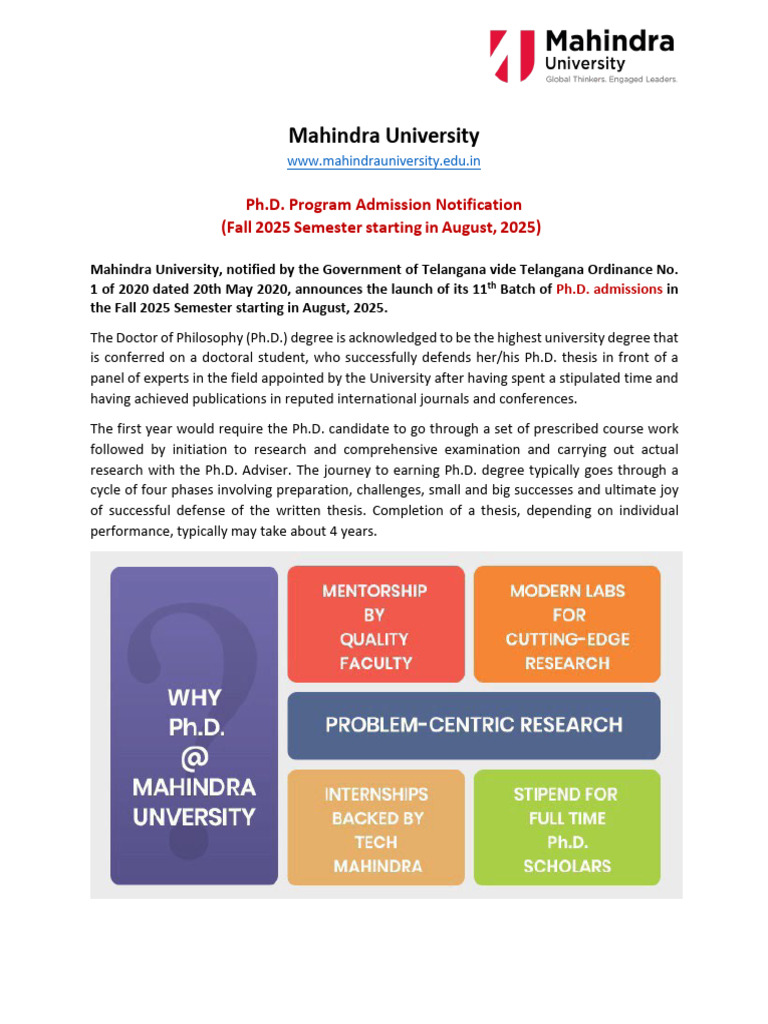 Ph.D. Admission Notification Aug25 Final 1 | PDF | Doctor Of Philosophy | Linguistics