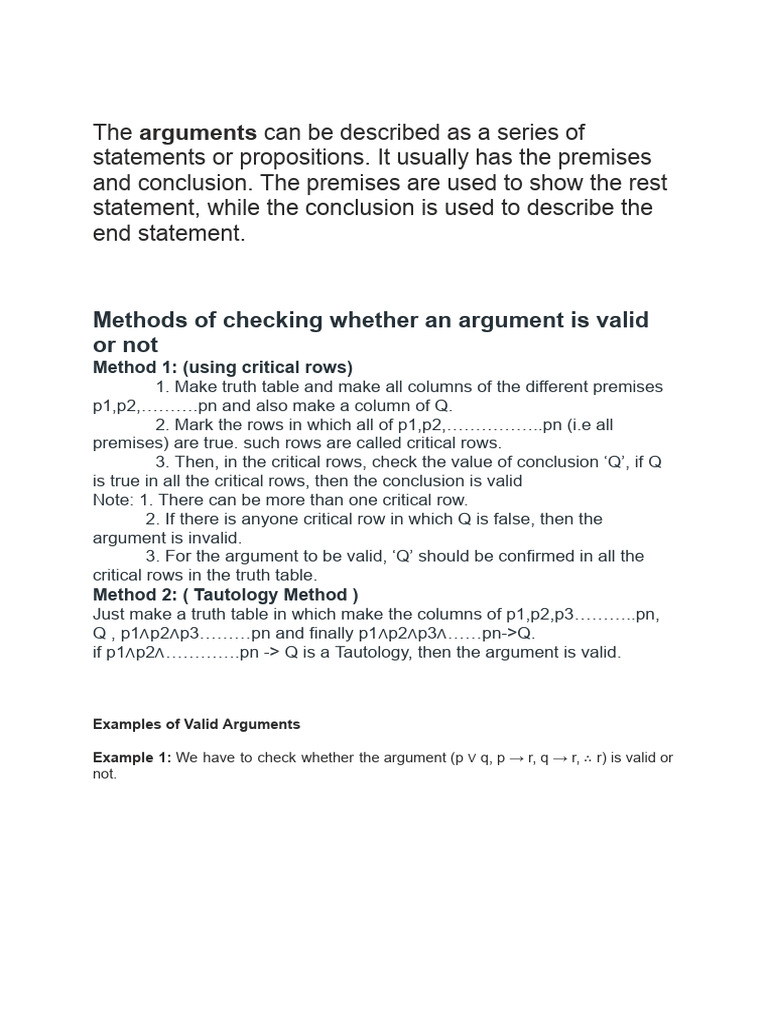 Validity of Arguments via Truth Tables | PDF