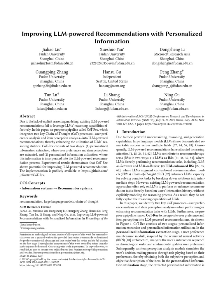 Improving LLM-powered Recommendations With Personalized Information ...
