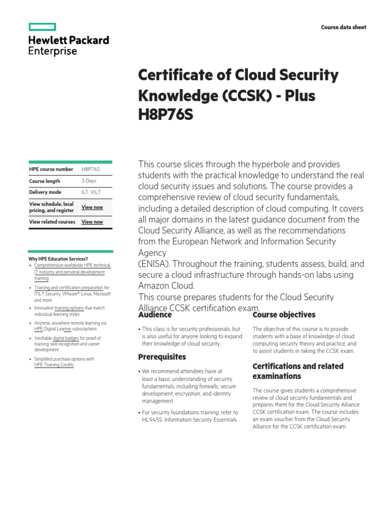 Certificate of Cloud Security Knowledge: (CCSK) - Plus H8P76S | PDF ...
