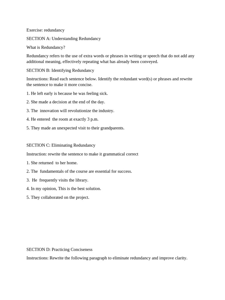 redundancy exercise 6-24-2024 | PDF